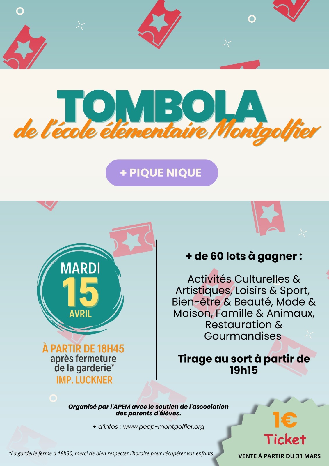 Tombola de l’école le 15 avril 2025 – PEEP Montgolfier